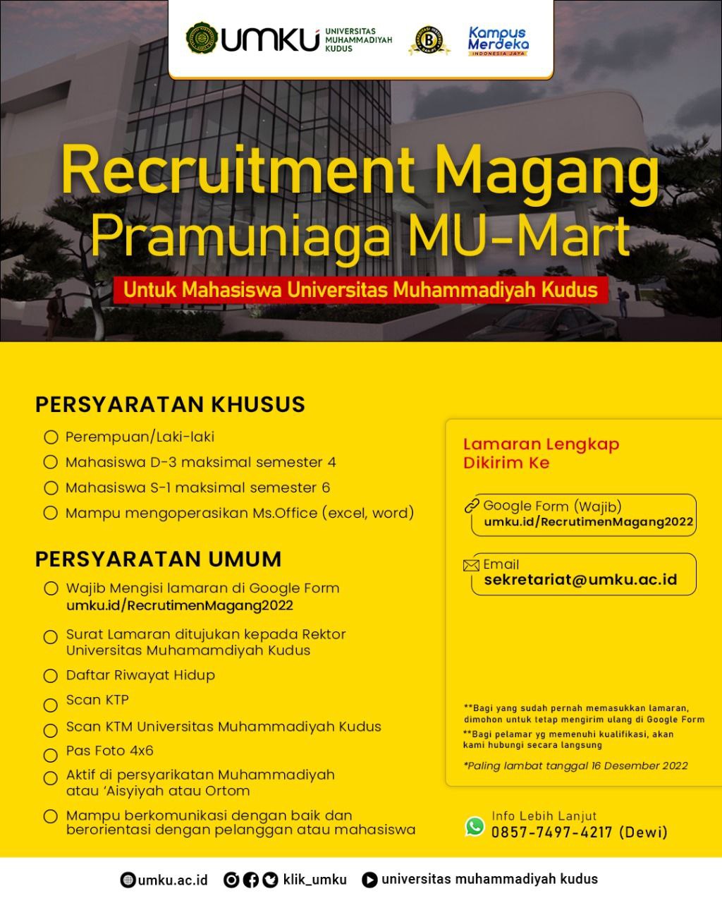 Recruitmen Magang - Pramuniaga Mu-Mart (Khusus Mahasiswa UMKU) - Prodi ...